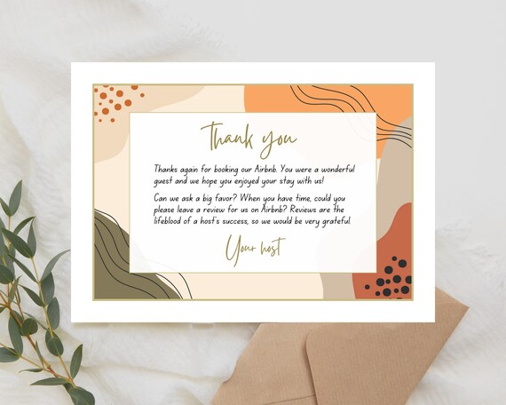 Airbnb Thank You Thank You Card Airbnb Template Airbnb Etsy