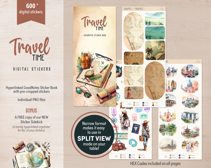 TRAVEL Theme Goodnotes Stickers 600 Pre-cropped Stickers Clipart ...