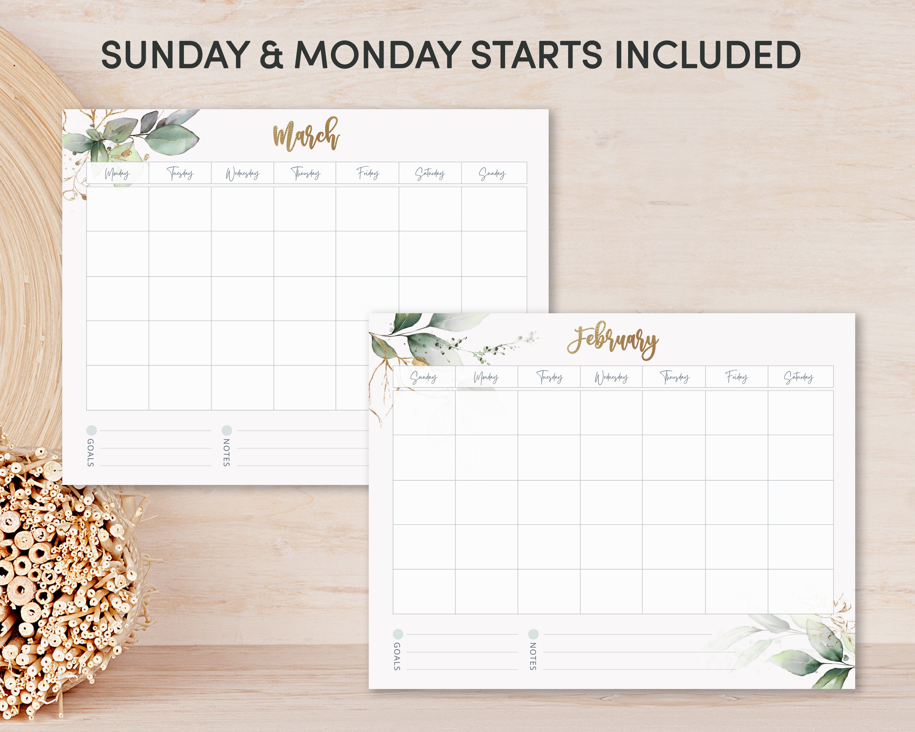 Undated Monthly Calendar, Printable Calendar, Month at a Glance ...