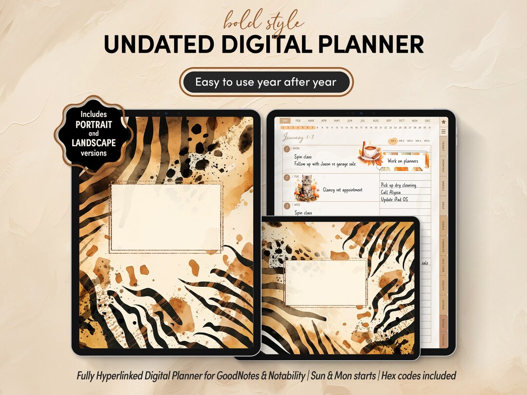 Undated Digital Planner for Goodnotes, Notability | Hyperlinked ...