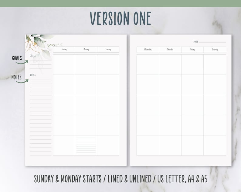 Undated Monthly Calendar Printable Calendar Month at a - Etsy