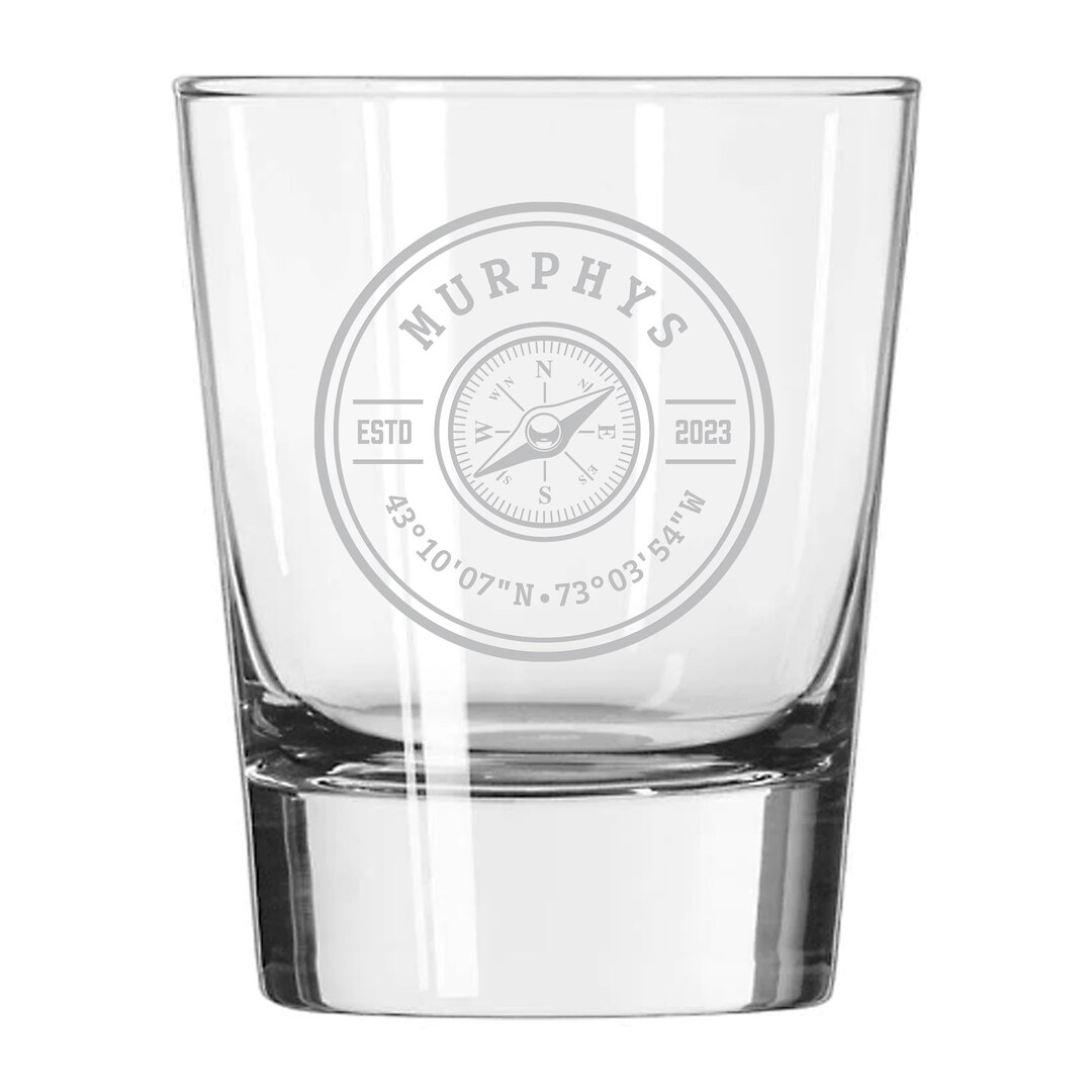 PERSONALIZED BARWARE Circle Compass Lat Long Rocks Glass, Whiskey Gift ...