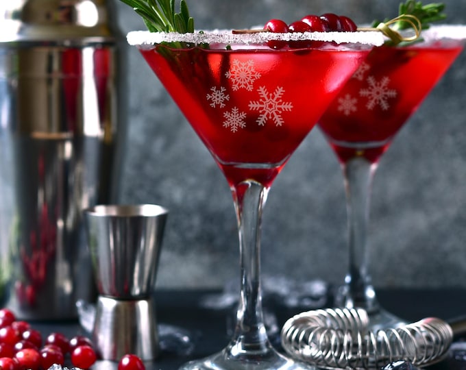 Painted Winter Martini Glass, Single Christmas Cocktail Glass, Winter ...