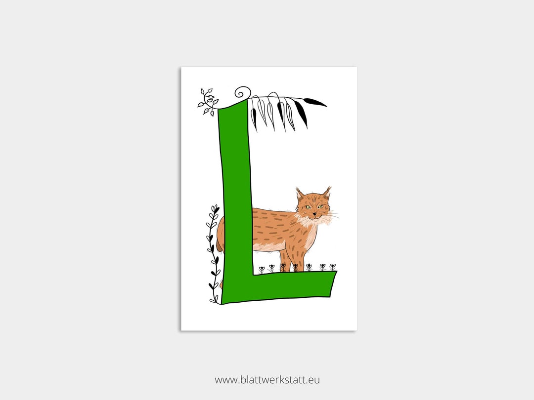 Postcard ABC Alphabet Animals lynx Printed - Etsy
