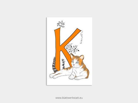 Postcard ABC Alphabet Animals cat Printed | Etsy