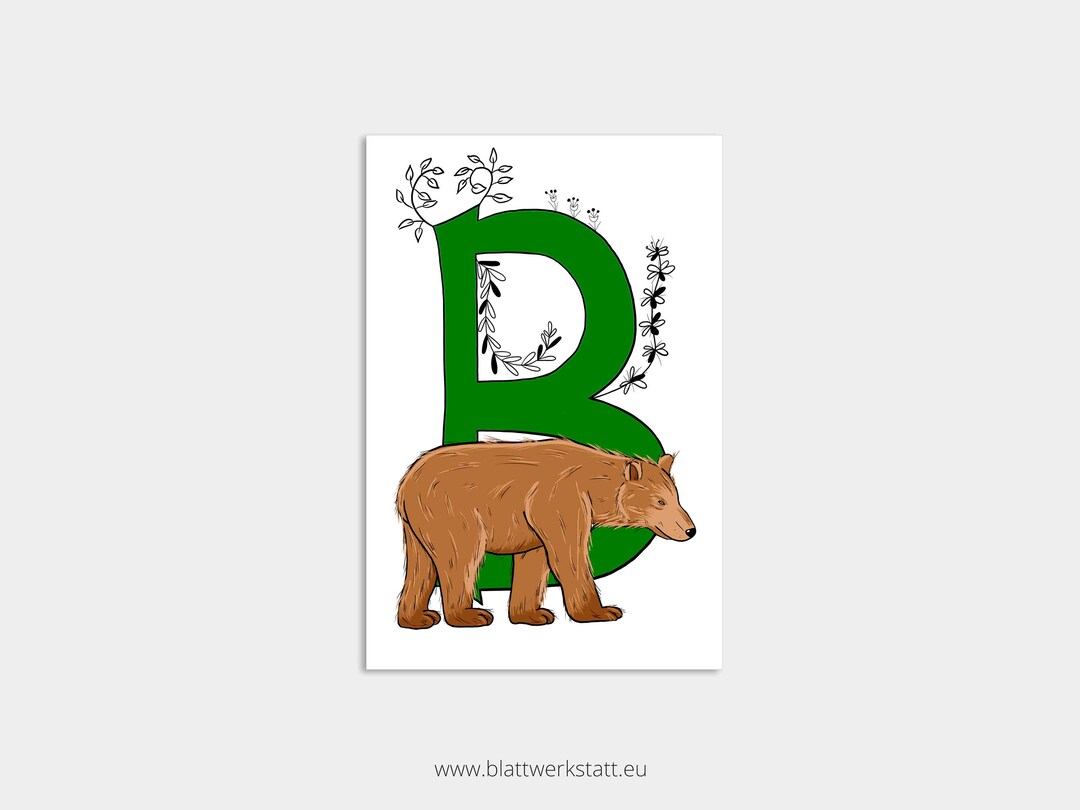 Postcard ABC Alphabet Animals bear Printed - Etsy