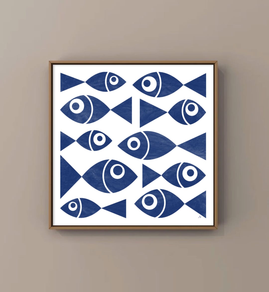 Fish Illustration Art / Marine Art / Blue Square Art Print / Modern ...