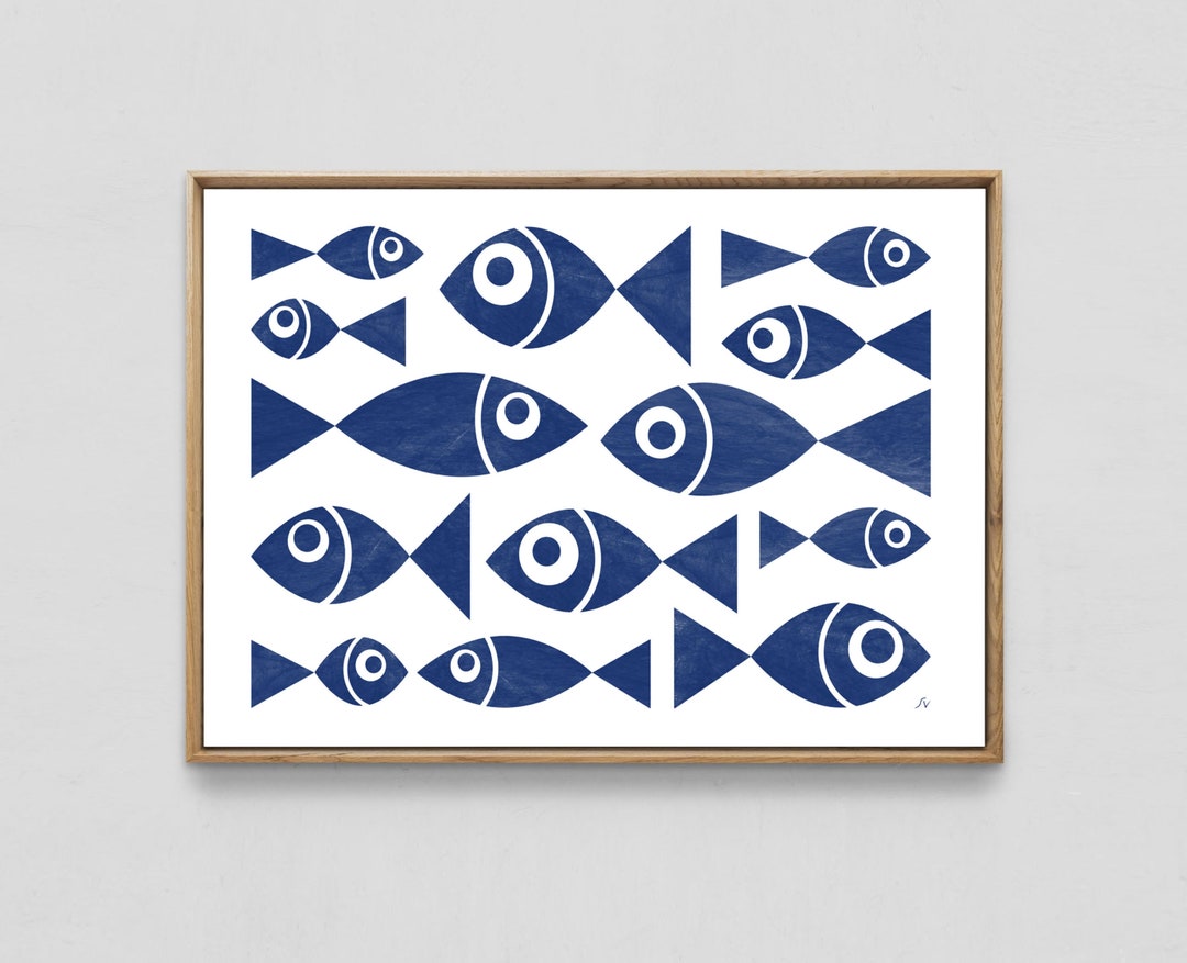 Marine Illustration Wall Art / Horizontal Fish Print / Minimal Ocean ...