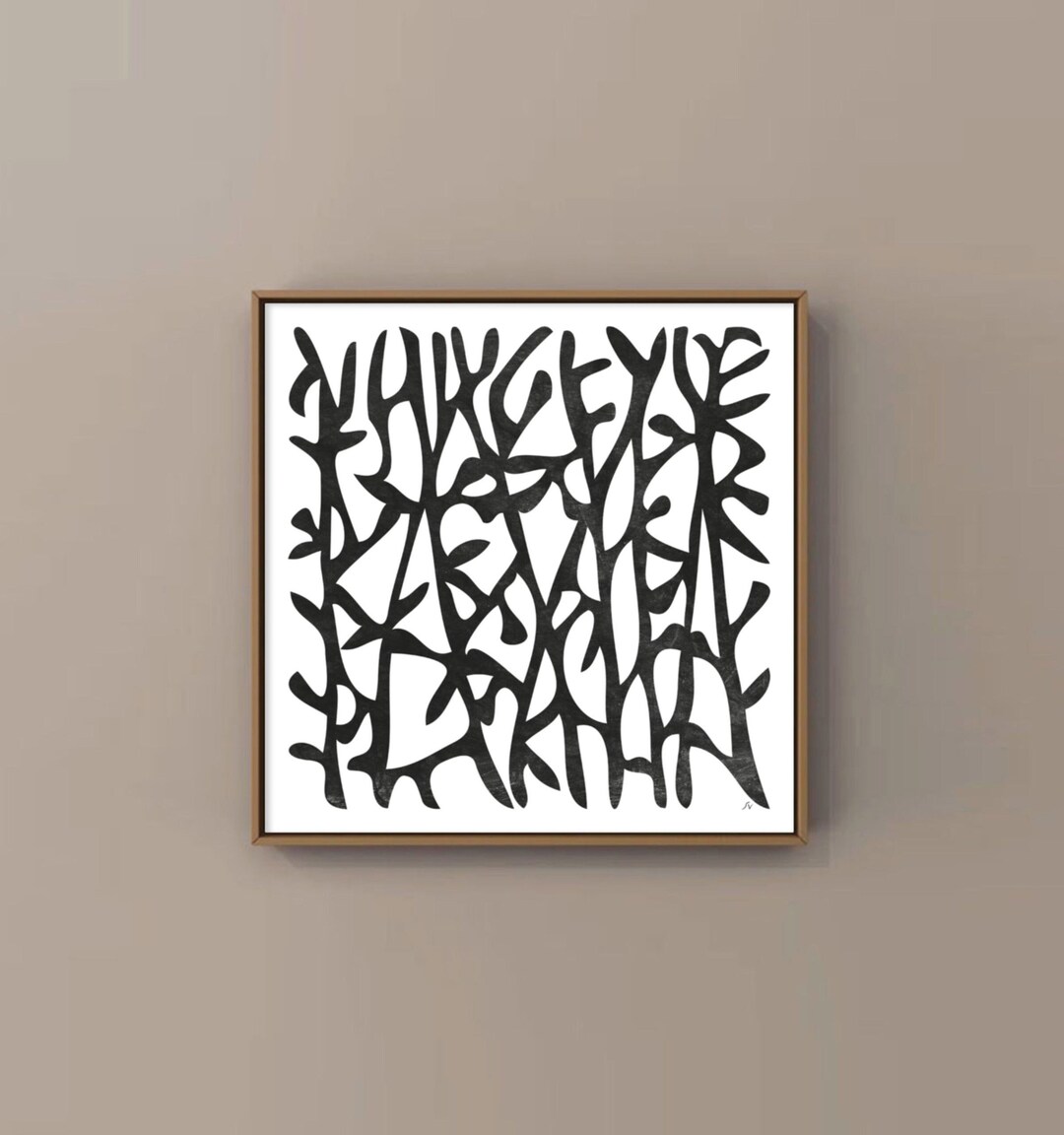 Black and White Square Art Print, Floral Art, Original Gift, Branches ...