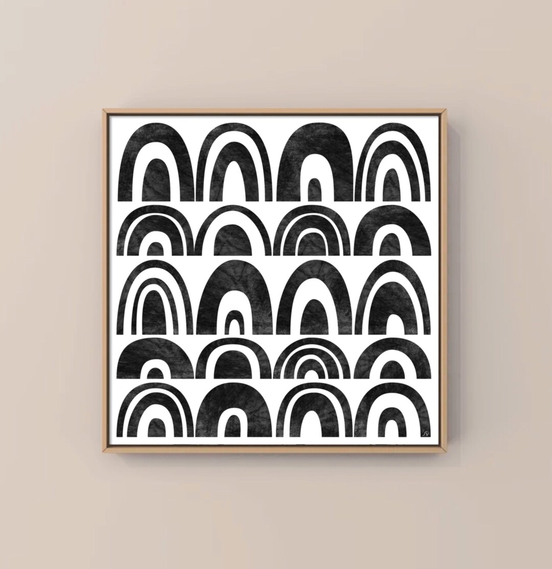 Minimal Rainbows Black and White / Boho Square Art Black / Abstract ...