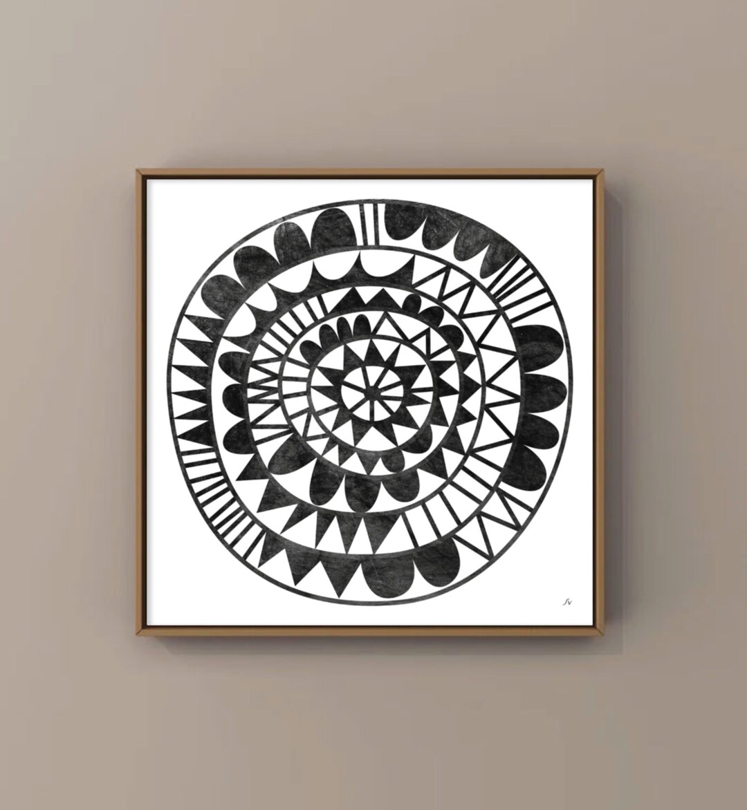 Abstract Circular Art / Black and White Art Print / Square Black ...