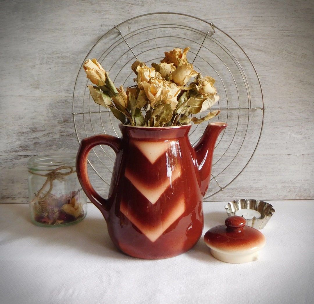 Art Deco Ceramic Coffee Pot, Fireproof, Spray Decoration 1 Liter Shabby ...