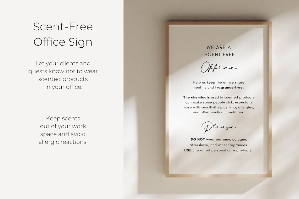 Scent Free Office Sign| No Perfume | Fragrance Free | Allergy Sign ...