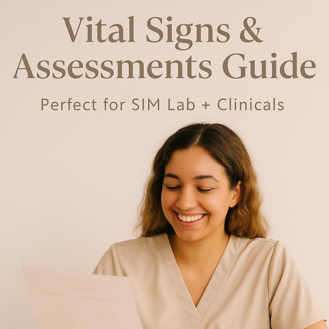 Vital Signs & Assessment Guide, Nursing Student Printable for SIM Lab ...
