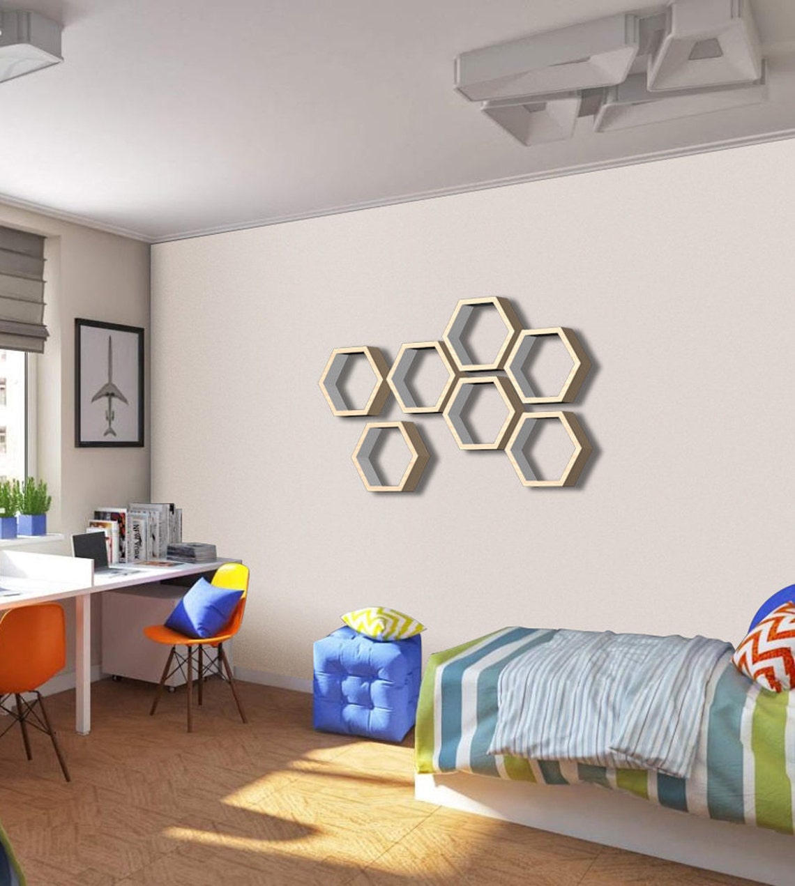 Set of 6 Two Colors Hexagon Shelves Hexagon Shelf Honeycomb | Etsy