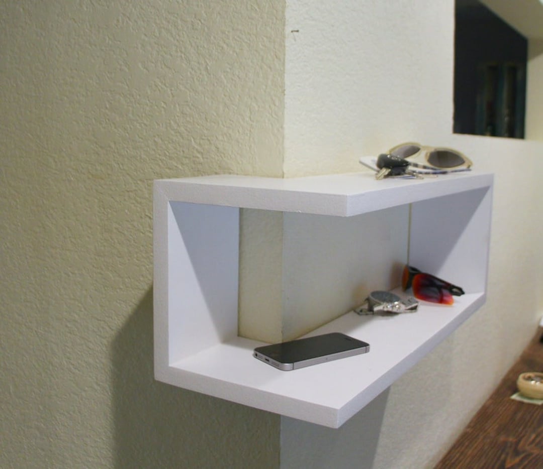 Modern White Large Corner Shelf. Floating Wrap Around Wall Shelves ...