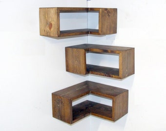 Set of 3 Shelves. Modern Corner Shelf. Floating Wrap Around Wall ...