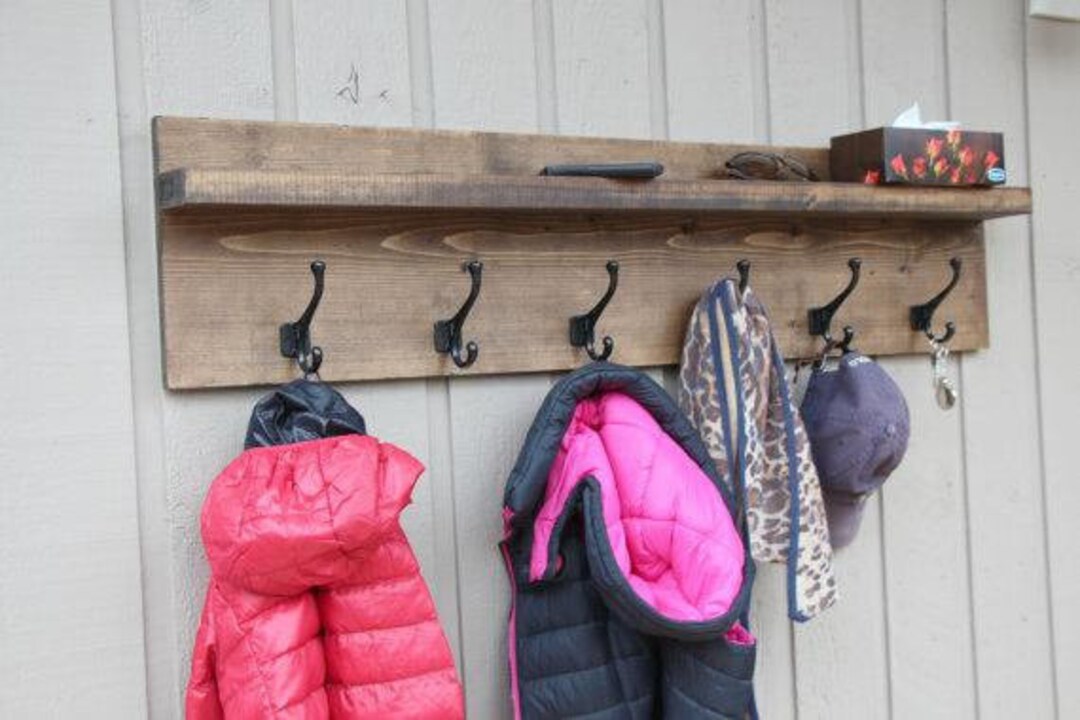 72" Large Rustic Modern Coat Rack, Floating Shelf, Bathroom Robe, Towel ...