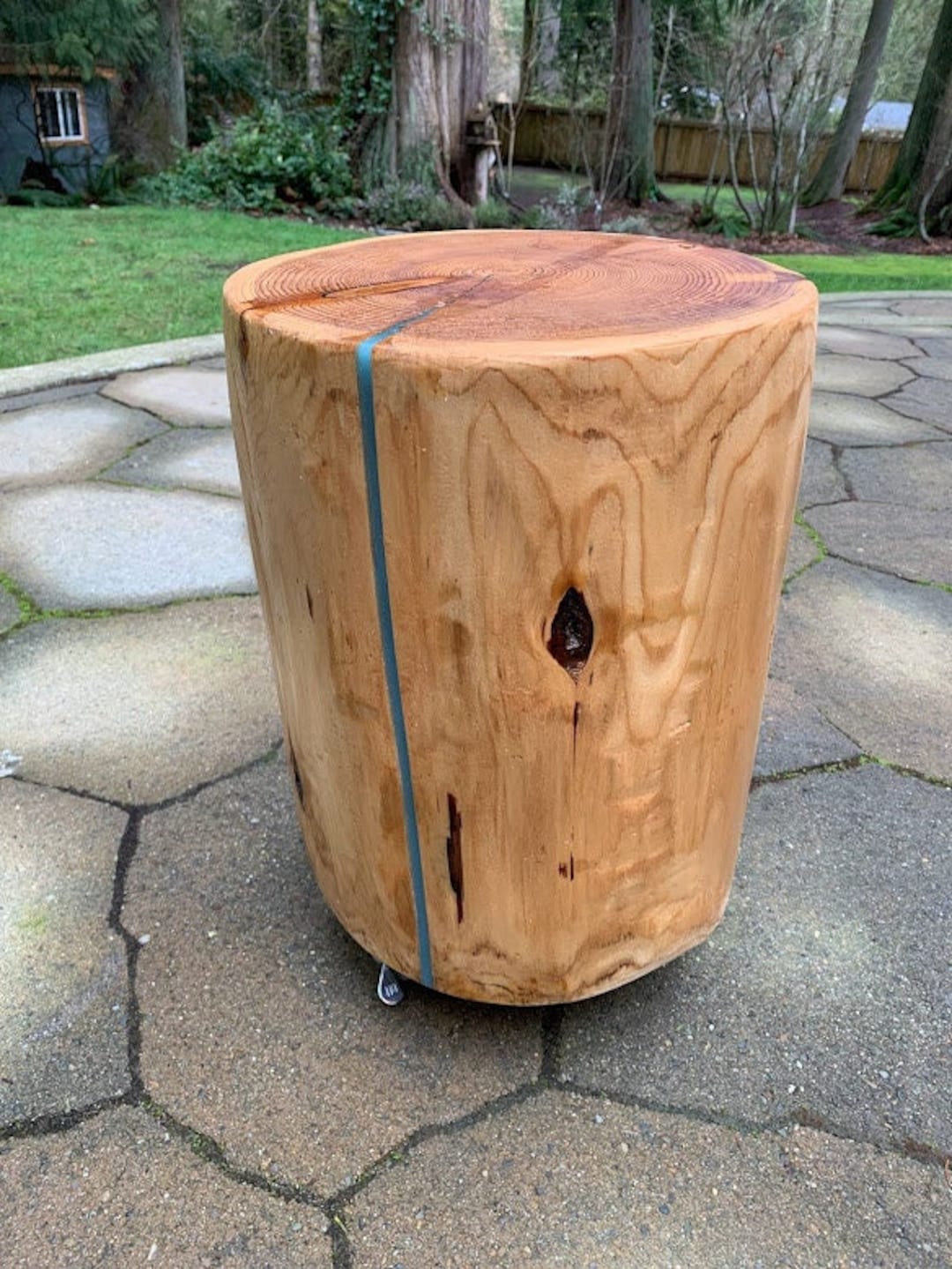 Cedar Stump/side Table With Colored Epoxy and Wheels From Solid Wood ...