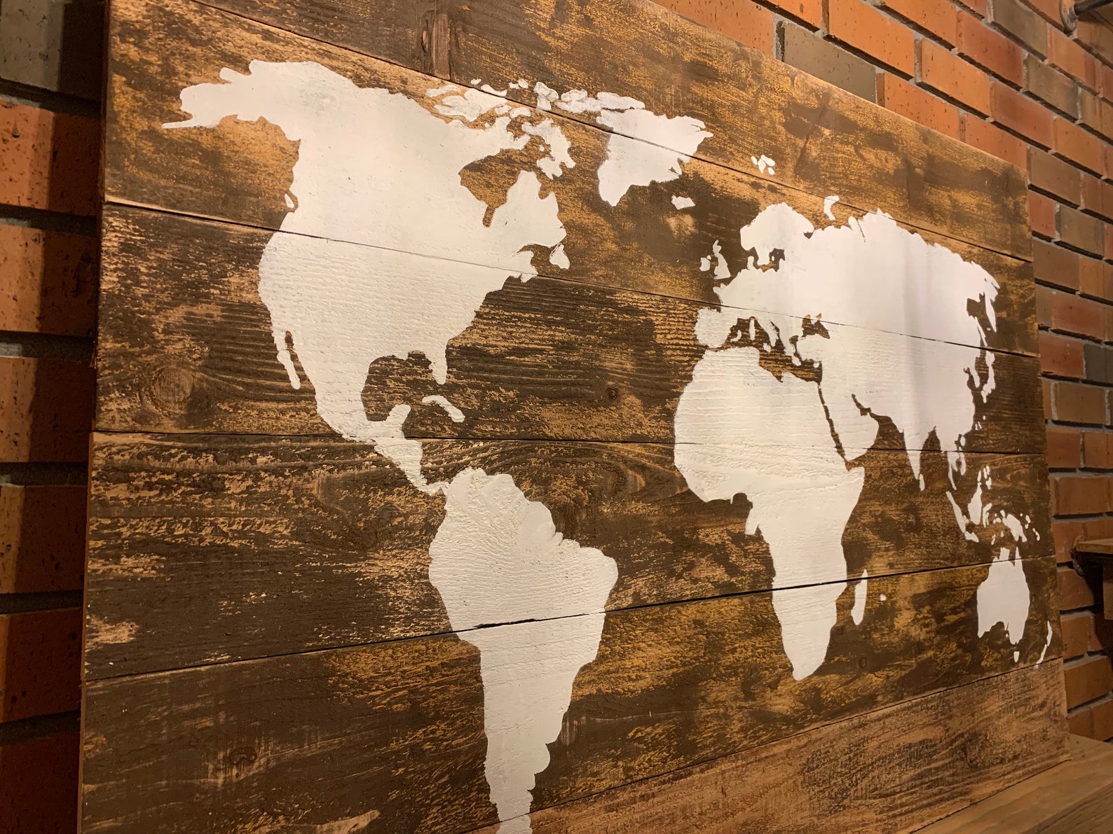 Extra Large 48 Inch Wooden Map, Rustic Wood, World Map Painting, Map of ...