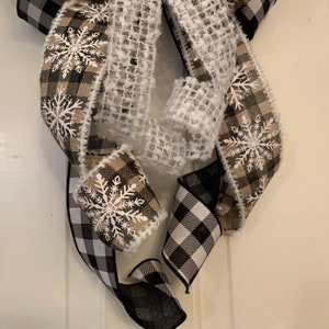 Neutral Farmhouse Buffalo Check Christmas Tree Topper Bow, Snowflake ...