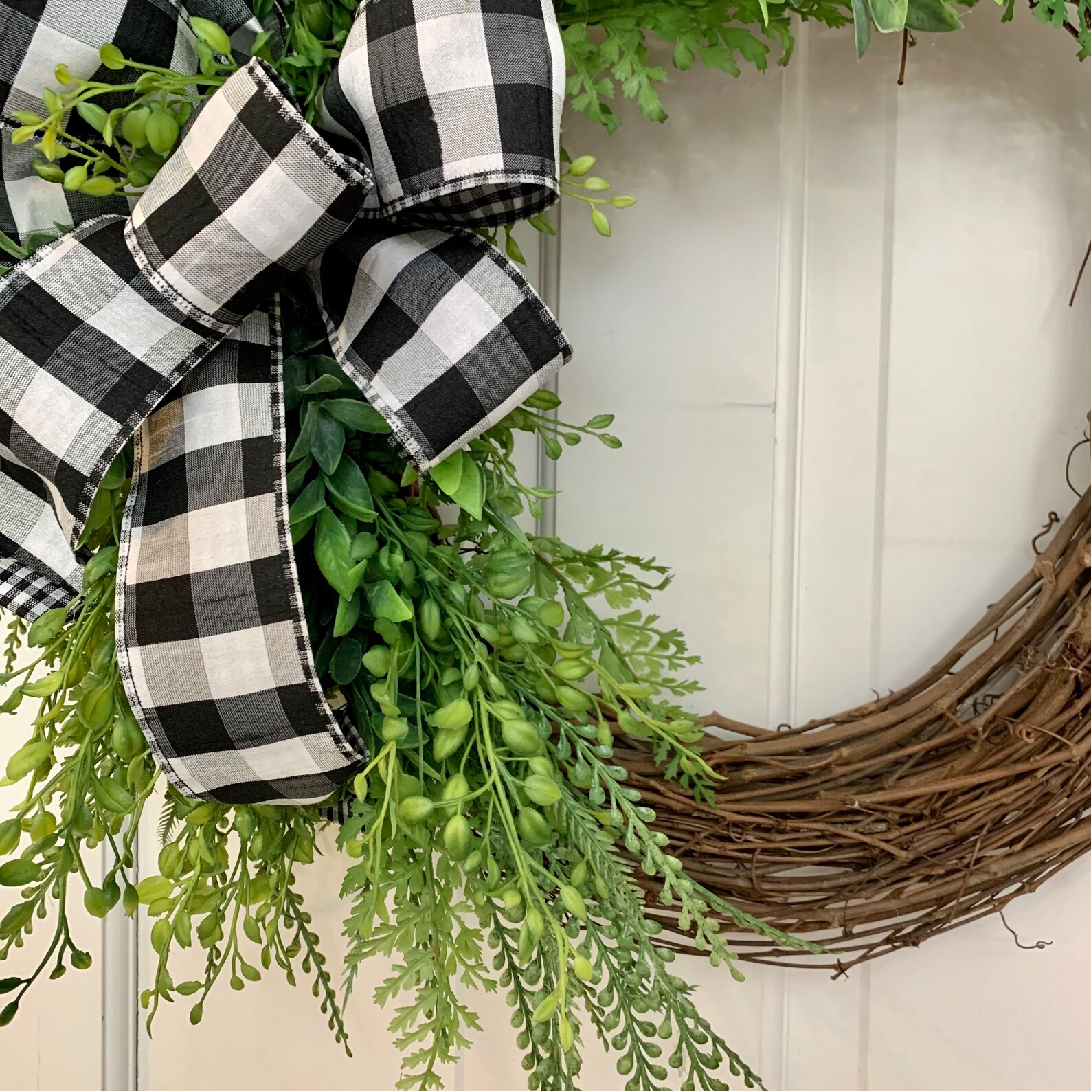 Everyday Greenery Wreath With Buffalo Plaid/check Neutral - Etsy