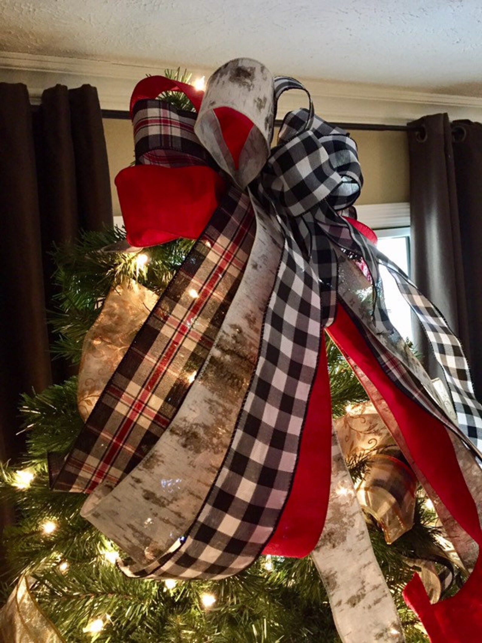 Rustic Christmas Tree Topper Bow Farmhouse Christmas With - Etsy