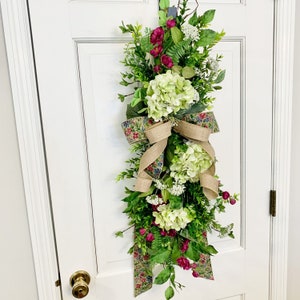 Everyday Hydrangea Swag Wreath for Front Door, Hydrangea Twig Swag ...