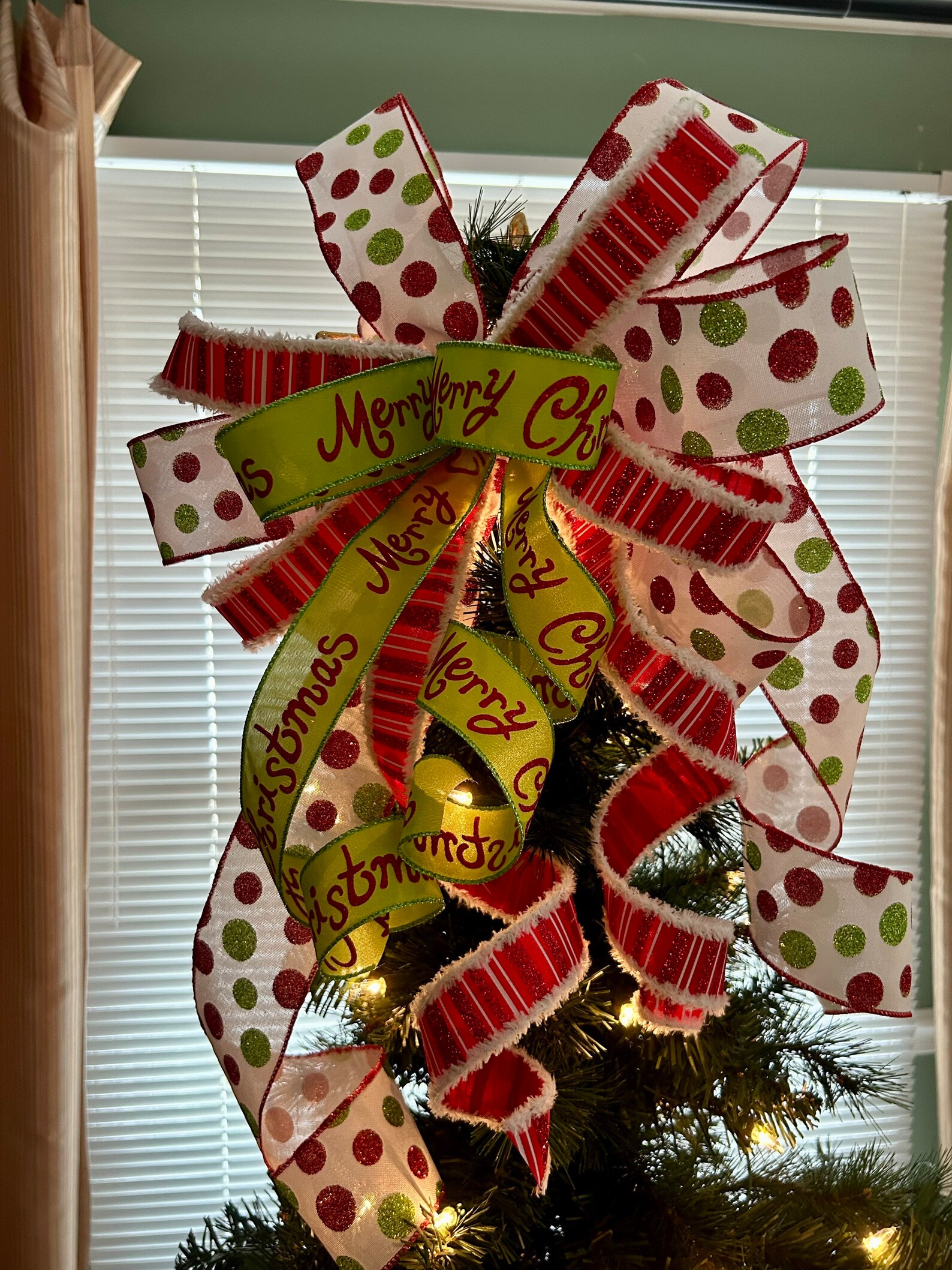 Fun Merry Christmas Tree Topper Whimsical Polka Dot Bow Tree - Etsy