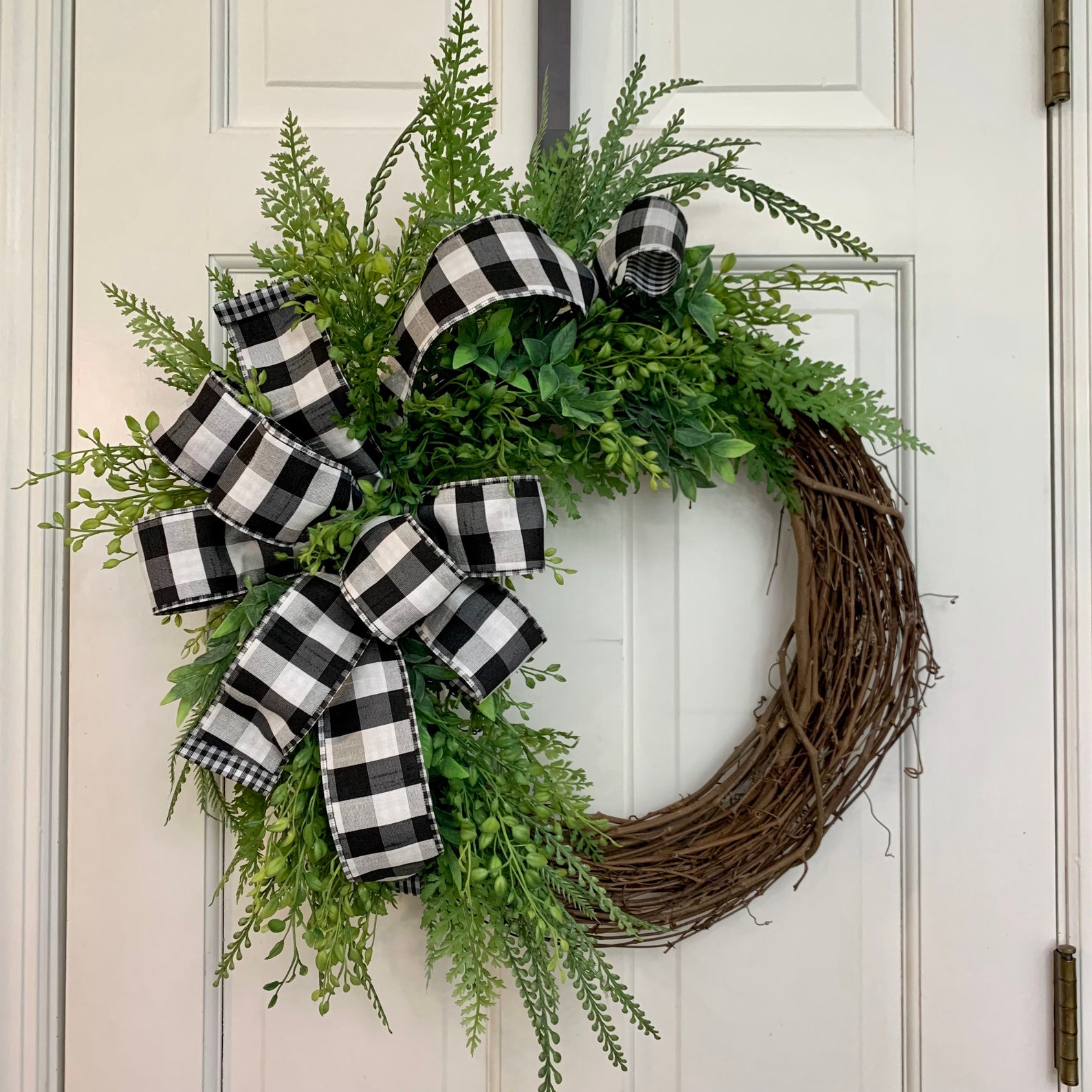 Everyday Greenery Wreath With Buffalo Plaid/check Neutral - Etsy