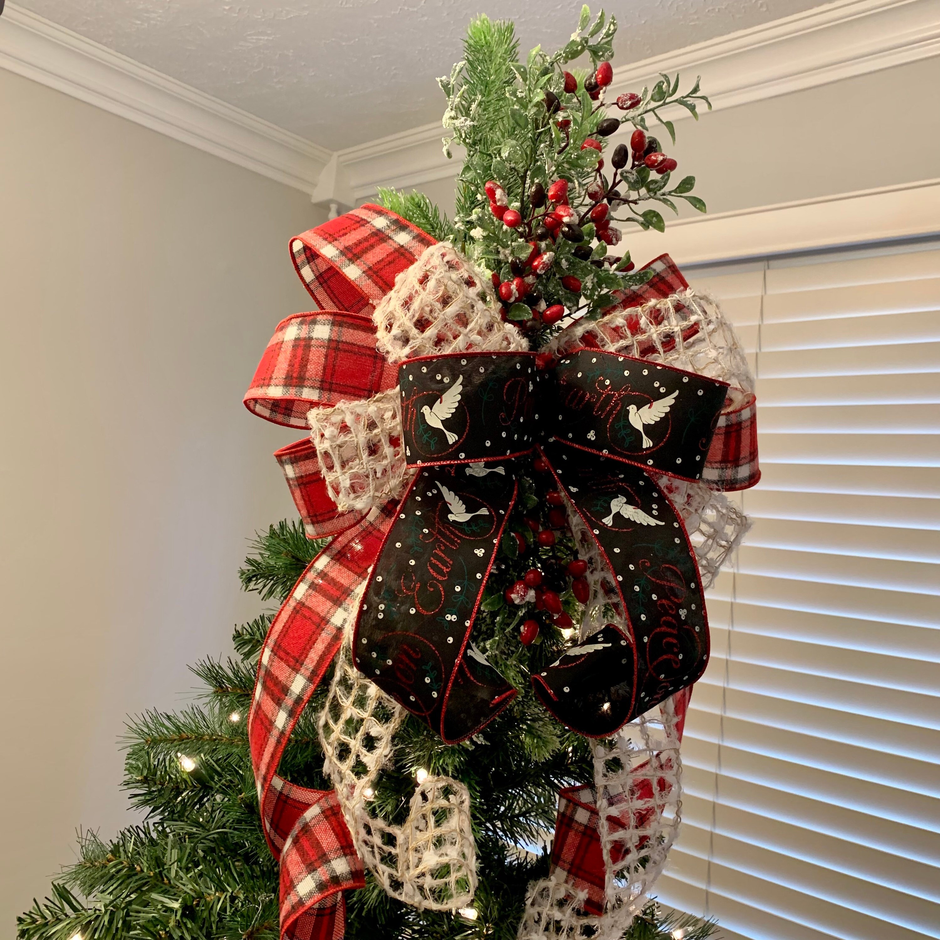 Christmas Tree Topper With Red Berries Holiday Tree Topper - Etsy