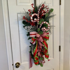 Fun Whimsical Christmas Candy Cane Swag for Front Door, Sparkling ...