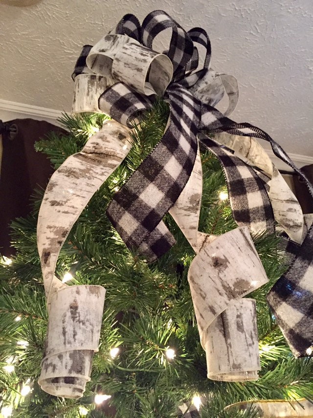 Buffalo check Bow Tree Topper Lantern swag Lantern topper | Etsy