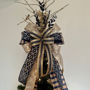 Navy and Gold Christmas Tree Bow Topper Elegant Holiday Tree - Etsy