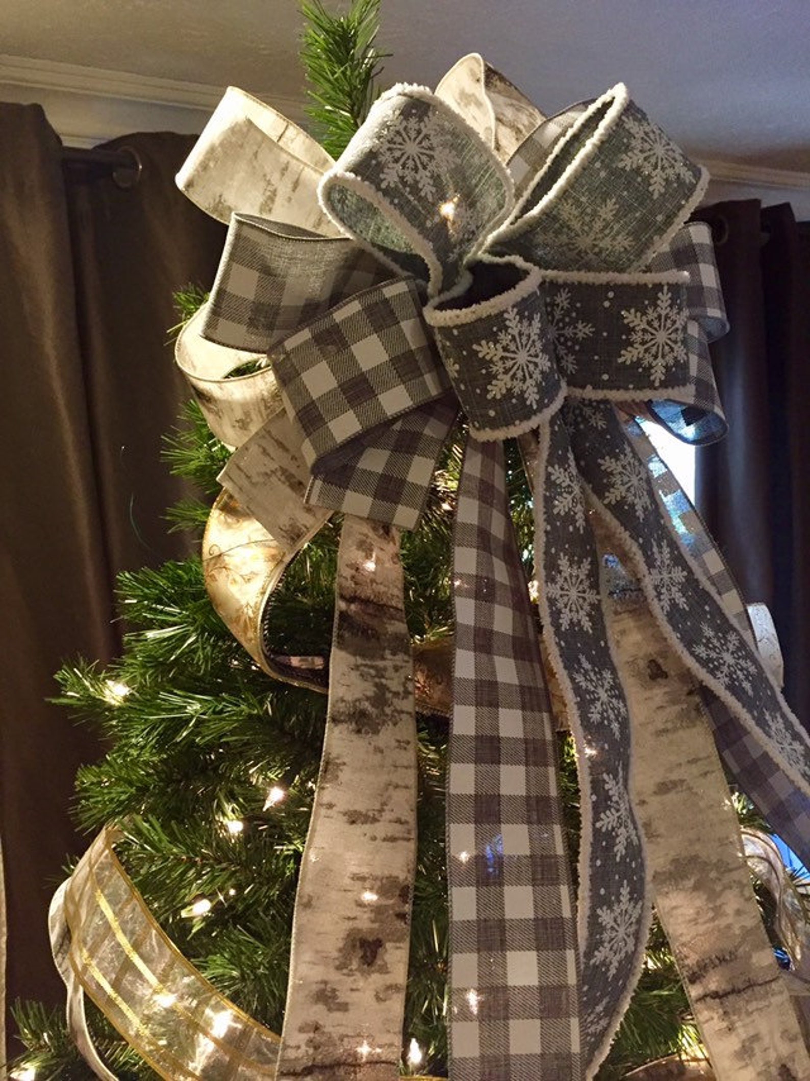 Christmas Tree Topper Buffalo Check Tree Topper Gray - Etsy