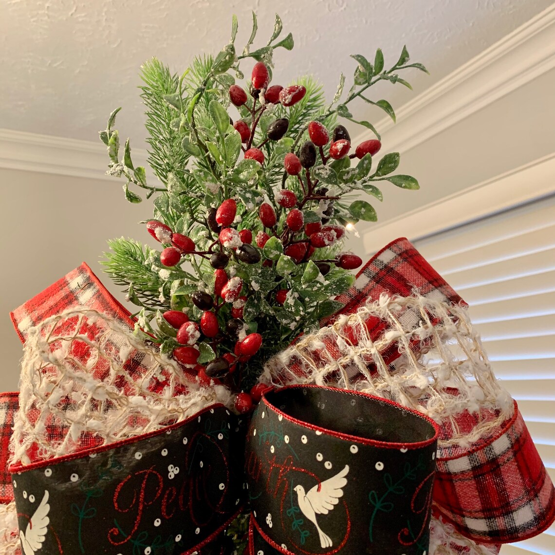 Christmas Tree Topper With Red Berries Holiday Tree Topper - Etsy