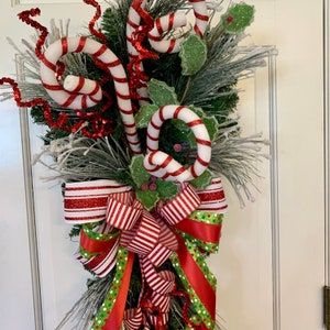 Fun Whimsical Christmas Candy Cane Swag for Front Door, Sparkling ...