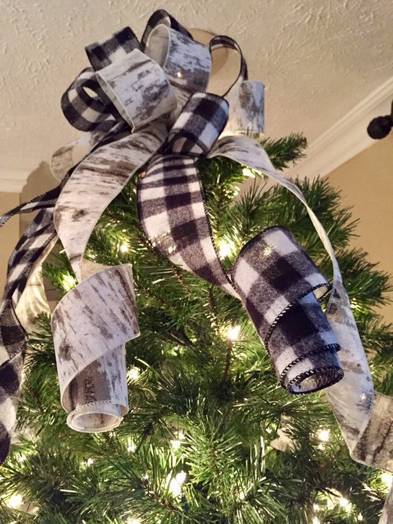 Buffalo Check Bow Tree Topper Lantern Swag Lantern Topper | Etsy