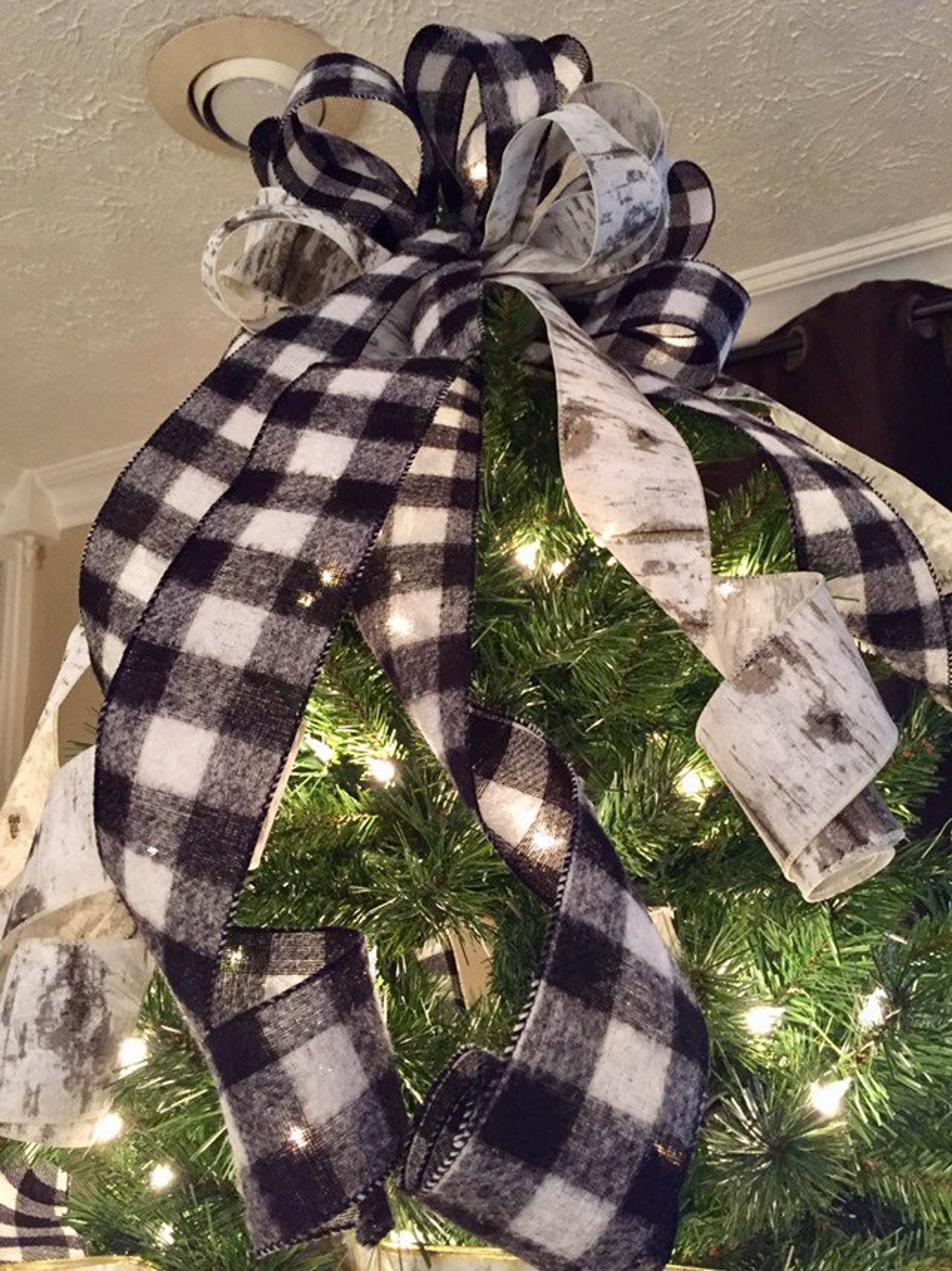 Buffalo Check Bow Tree Topper Lantern Swag Lantern Topper | Etsy