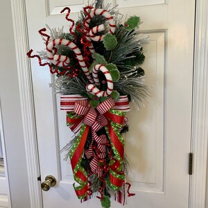 Fun Whimsical Christmas Candy Cane Swag for Front Door, Sparkling ...