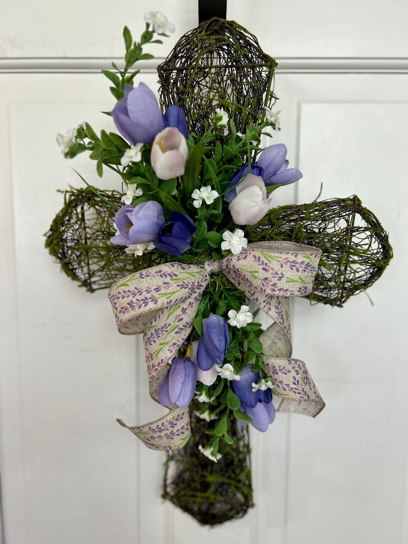 Easter Moss Cross for Front Door Spring Cross Wall Decor - Etsy