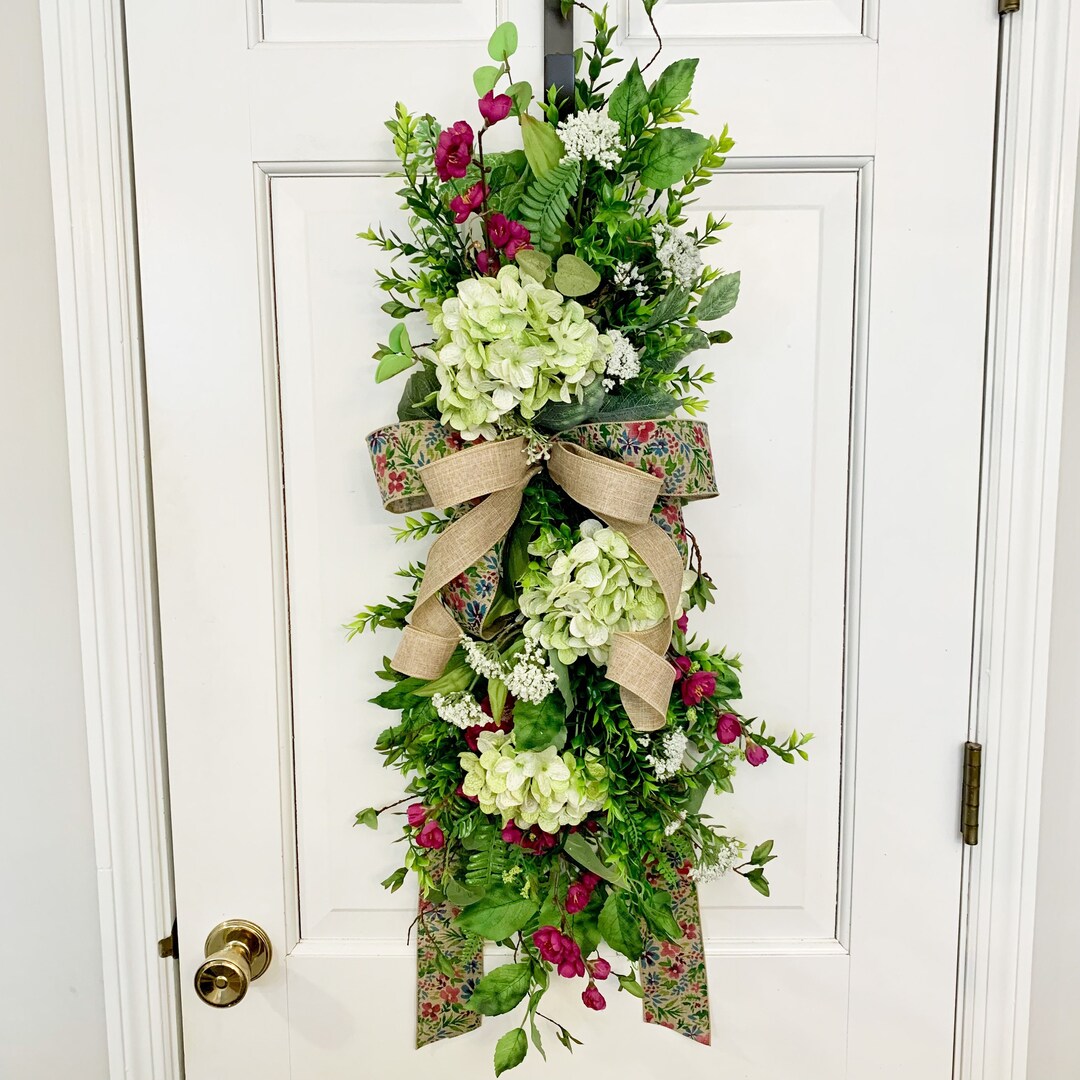 Everyday Hydrangea Swag Wreath for Front Door, Hydrangea Twig Swag ...