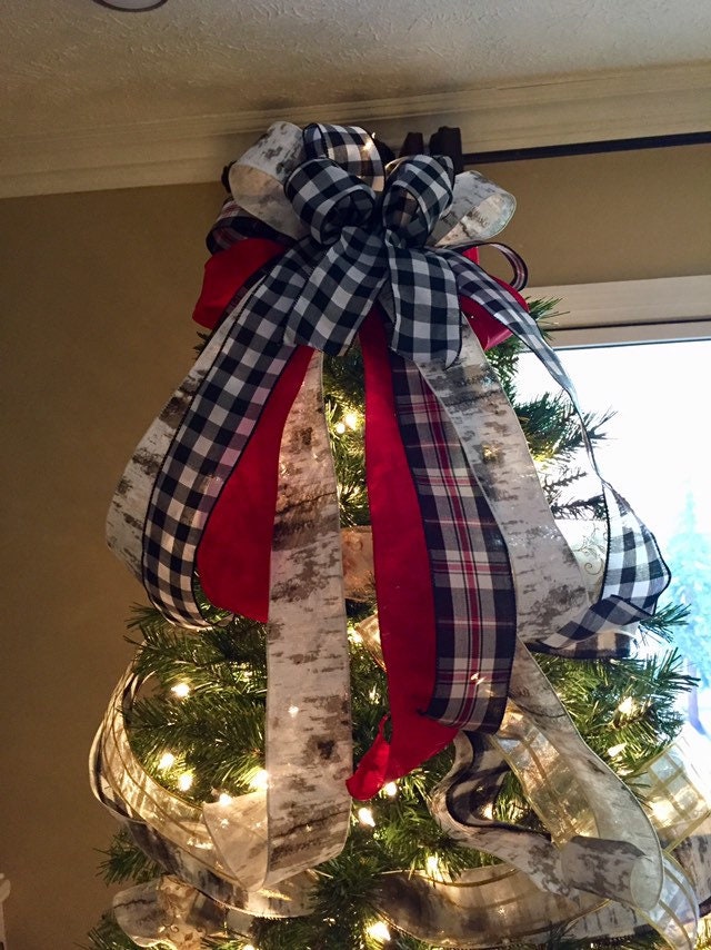 Rustic Christmas Tree Topper Bow Farmhouse Christmas With - Etsy