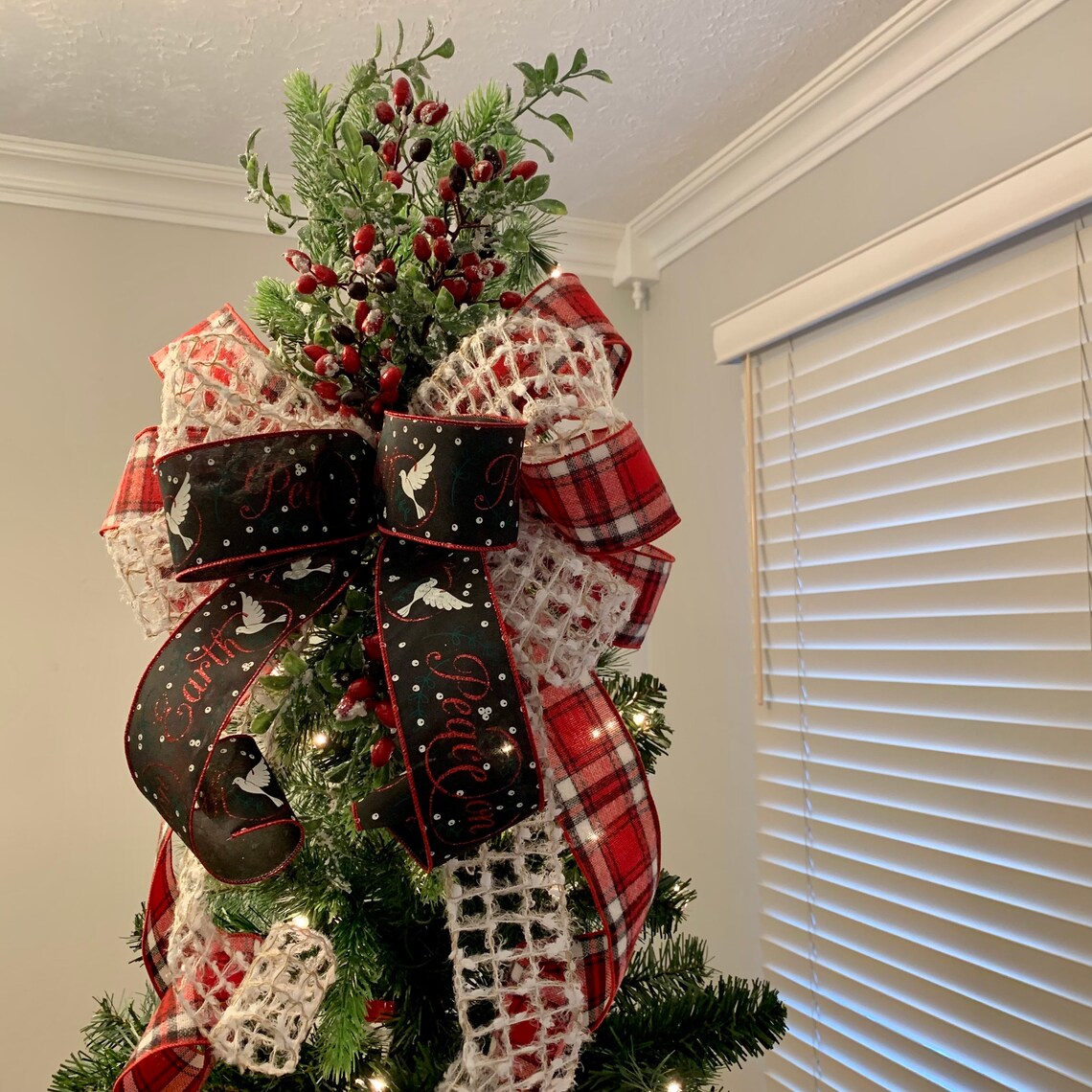 Christmas Tree Topper With Red Berries Holiday Tree Topper - Etsy