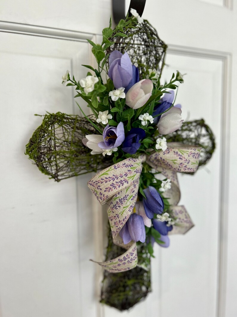 Easter Moss Cross for Front Door Spring Cross Wall Decor - Etsy