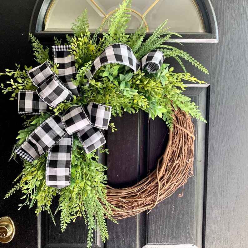 Everyday Greenery Wreath With Buffalo Plaid/check Neutral - Etsy