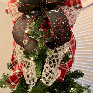 Christmas Tree Topper With Red Berries, Holiday Tree Topper Bow, Red ...