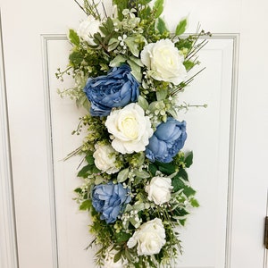 Everyday Blue Hydrangea Swag Wreath for Front Door, Hydrangea Twig Swag ...