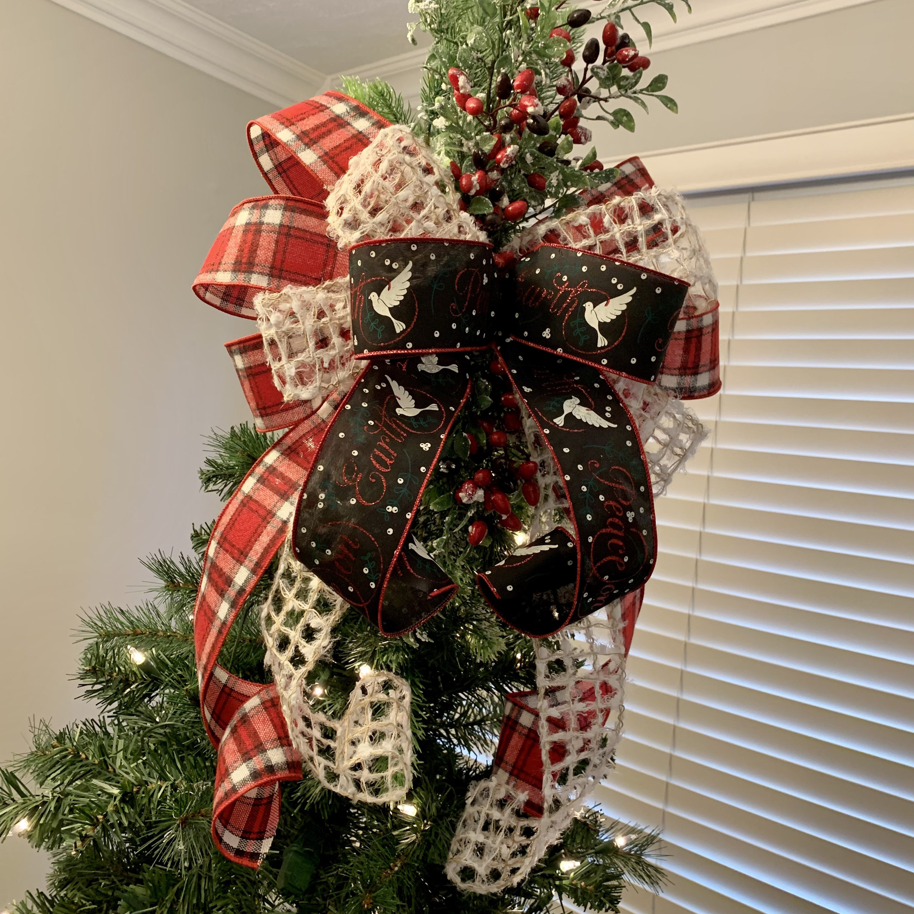 Christmas Tree Topper With Red Berries Holiday Tree Topper - Etsy