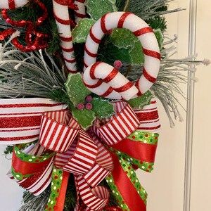Fun Whimsical Christmas Candy Cane Swag for Front Door, Sparkling ...
